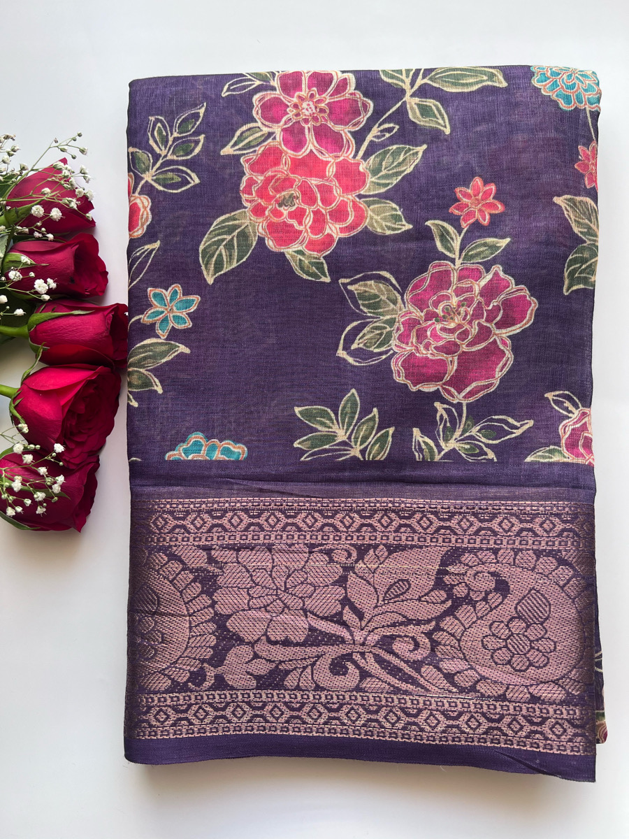 Deep purple floral saree - Label.Happy