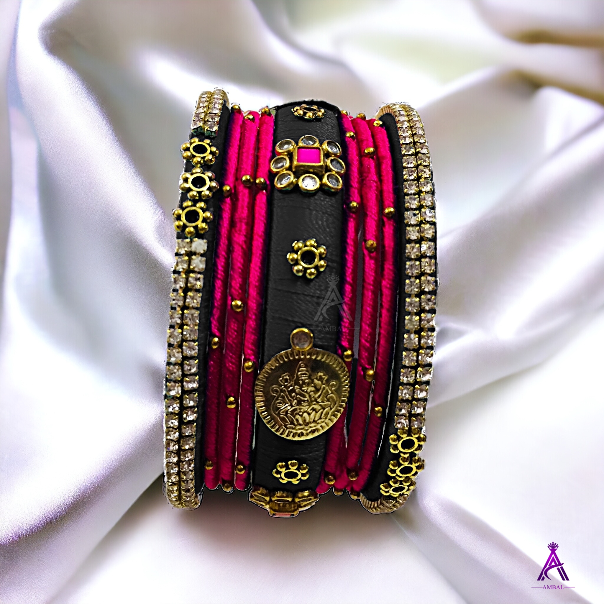 Lakshmi Coin with Double Colour Kundan worked Silkthread semi-Bridal ...