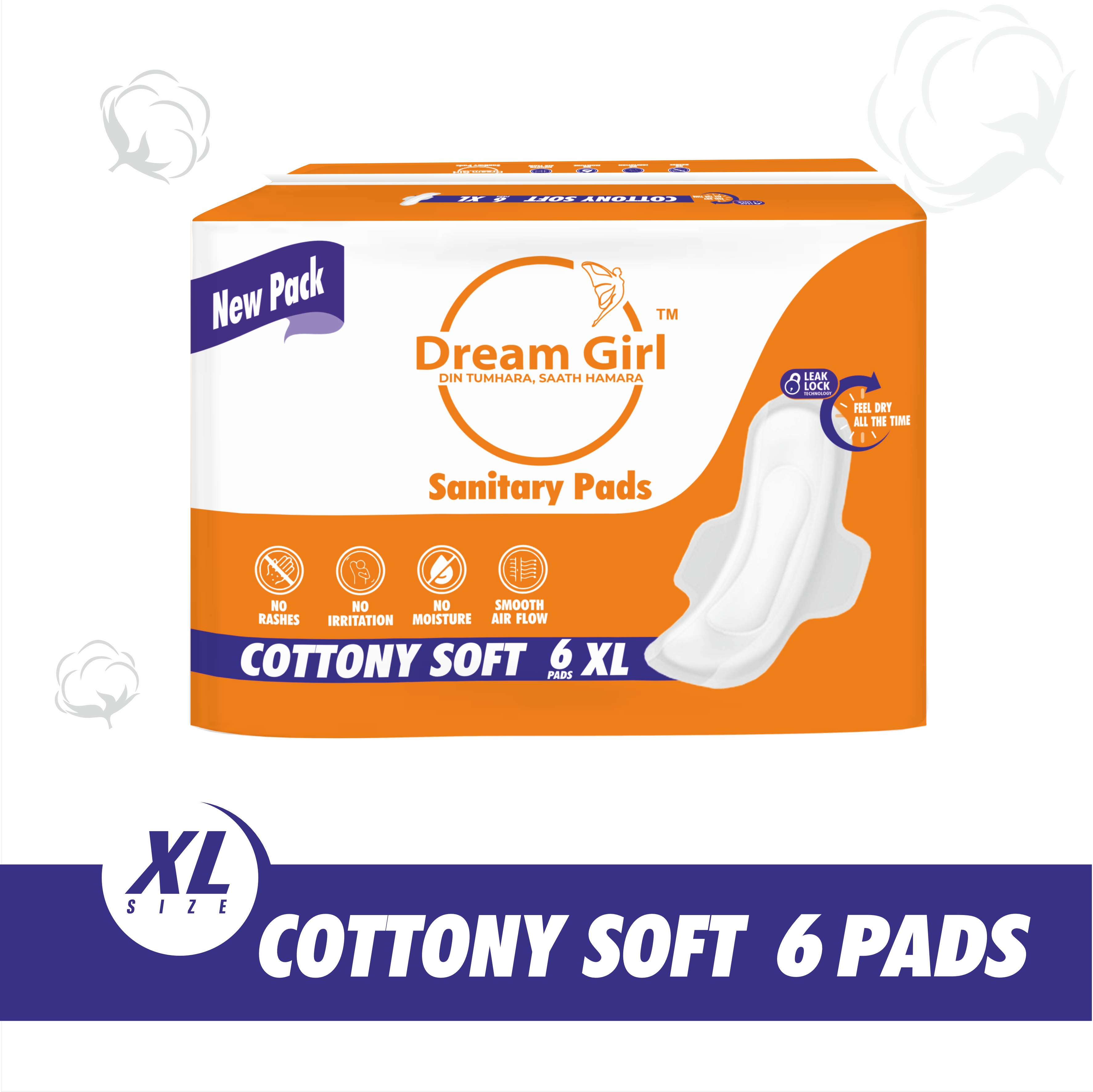 Dream Girl Cottony Soft Sanitary Pad (XL size) - Rash Free Pads, Anti ...