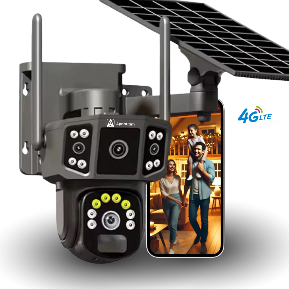 ApnaCam 8MP 4G Solar Powered Dual Lens CCTV Camera | 3 View Live ...