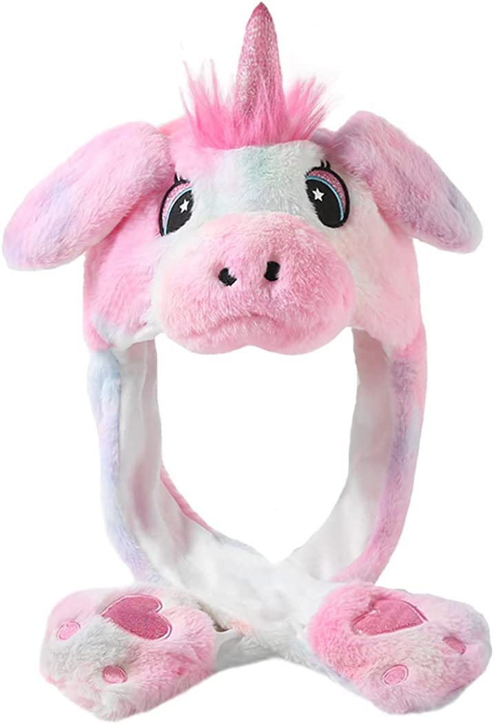 Plush Unicorn Moving Ear Funny LED Glowing Bunny Hat Cap, Multi