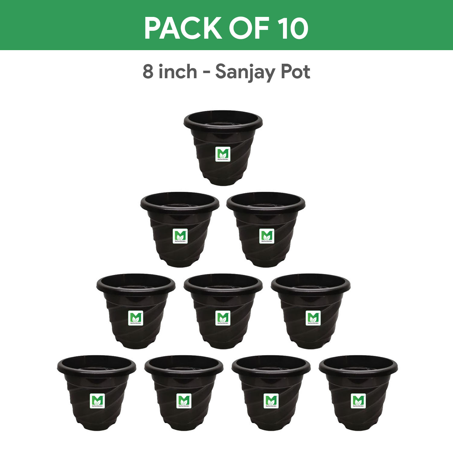 8 Inch Black Pot Pack of 10 - MyOwnGarden®