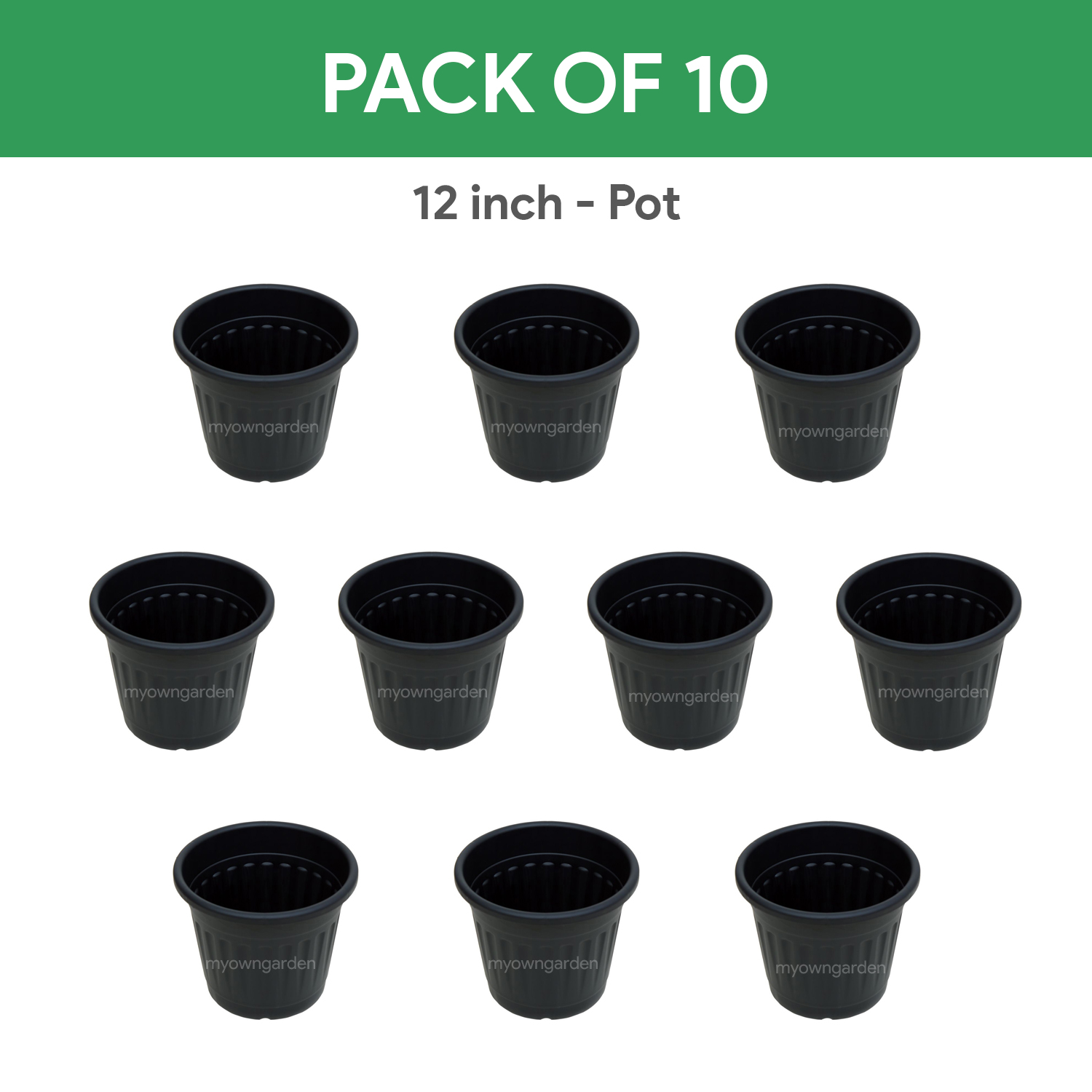 12 inch Pot - Black - Pack of 10 - MyOwnGarden®
