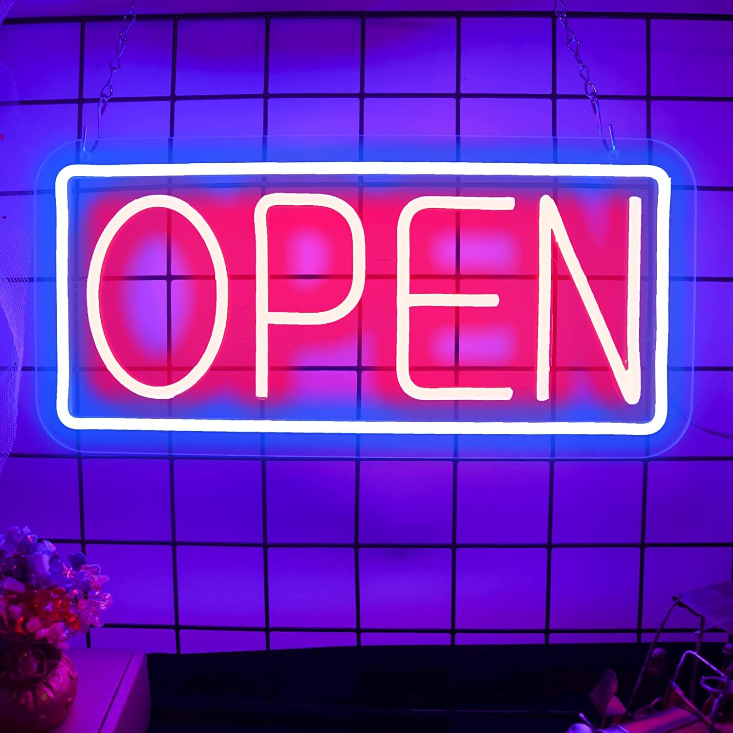 Open Neon Sign with Border (6X12 Inch) Blue Boarder with Red OPEN ...