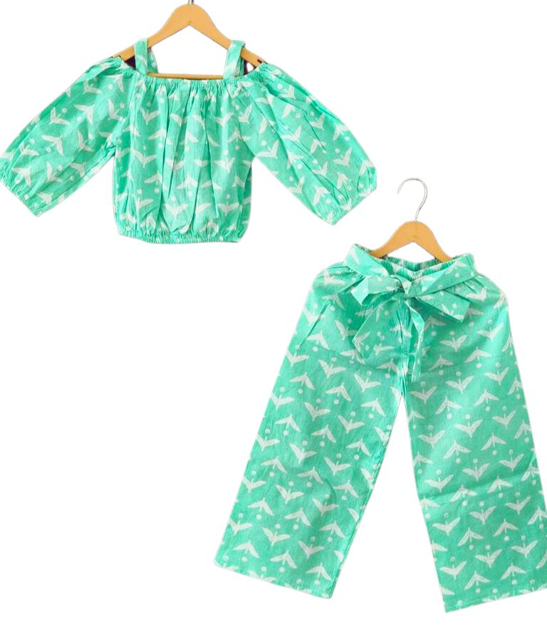 Girl Off-Shoulder Co-ord Set- Aquamarine Green - Navira - Baby & Kid's ...