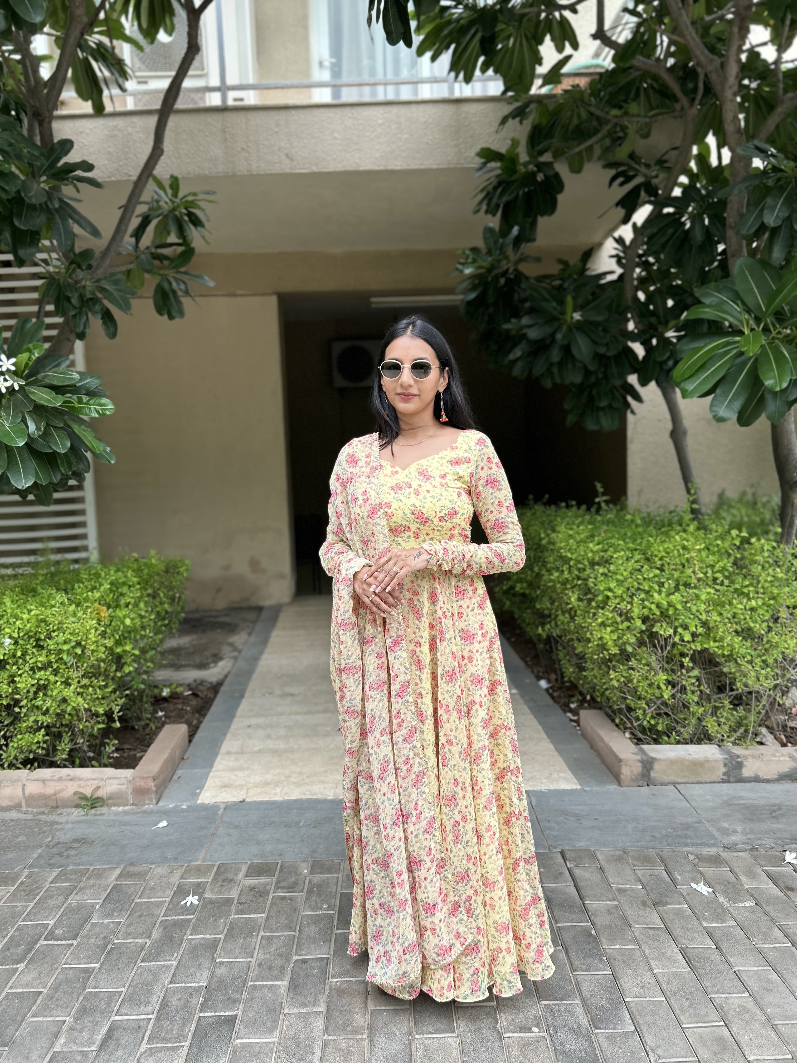 #MBA1495 Bahar gota anarkali and dupatta- yellow - Meraki by Anchal