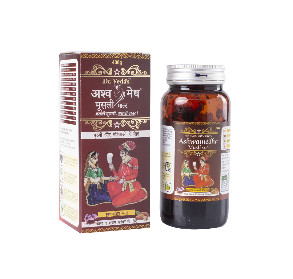 Dr. Veda's Ashwamedha Musli Malt Kesar-Badam Flavor- 400gram-Pack Of 2 ...