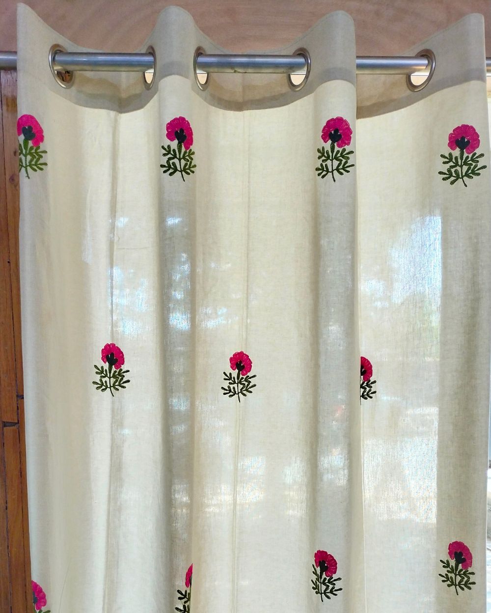 White based Embroidery Single Curtain - Sai Creations