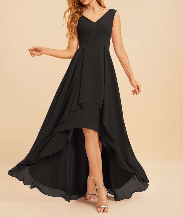 Buy Black | V-neck | Asymmetrical High Low Dress | Best Price