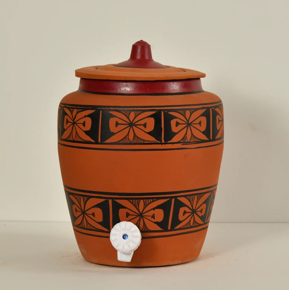 Clay Red Water Pot Spider Border 6.5 LTR - HeartFul Craft