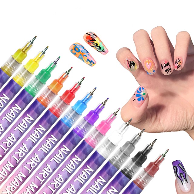 12 Colors Nail Art Pen Set, Professional Acrylic Nail Painting Marker ...