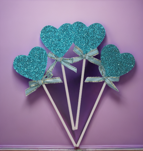 Heart Sky Blue Cake Topper 4pc for Birthday/Anniversary Cake supplies ...