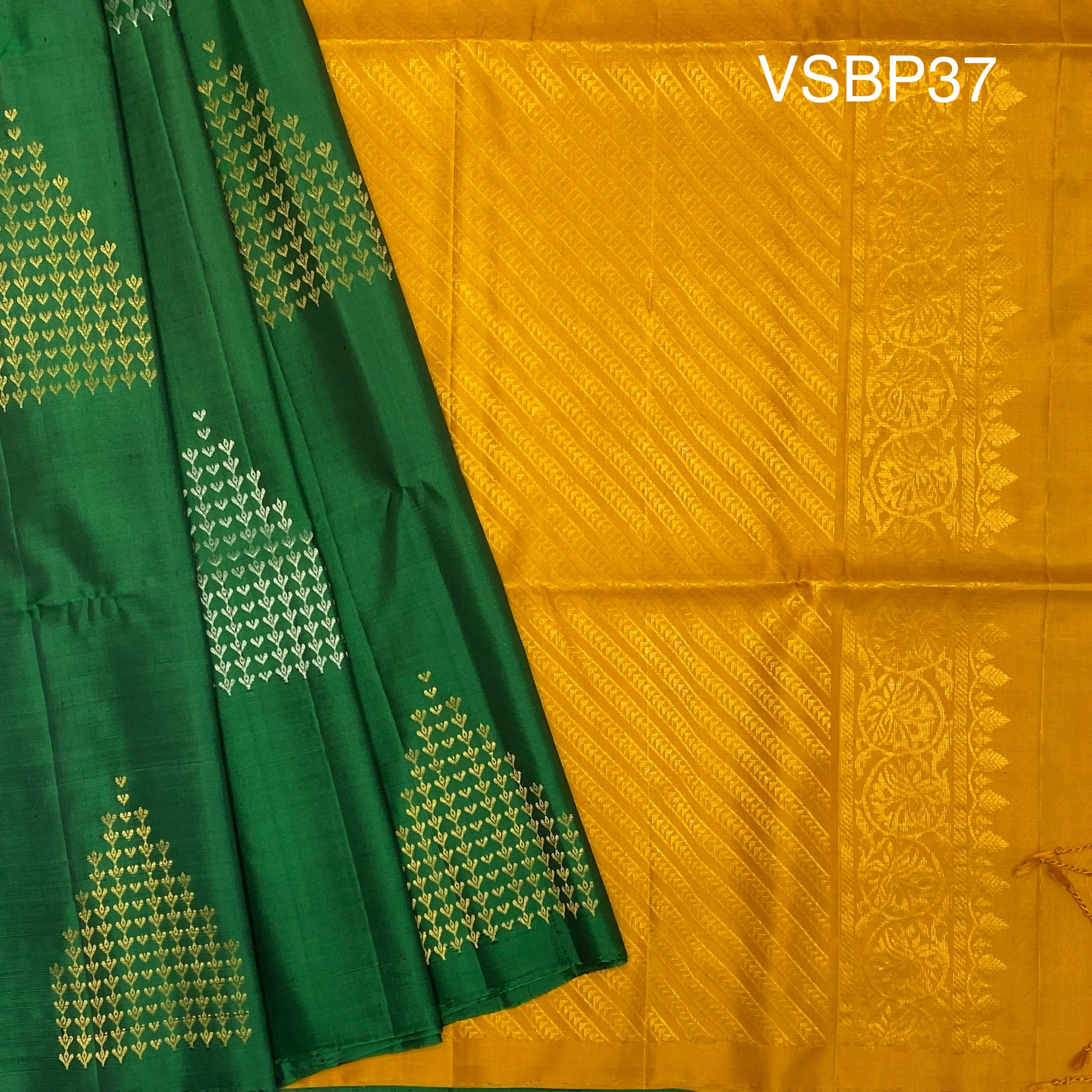 VSBP37 - green color body & mustard yellow color pallu,blouse - Pure ...