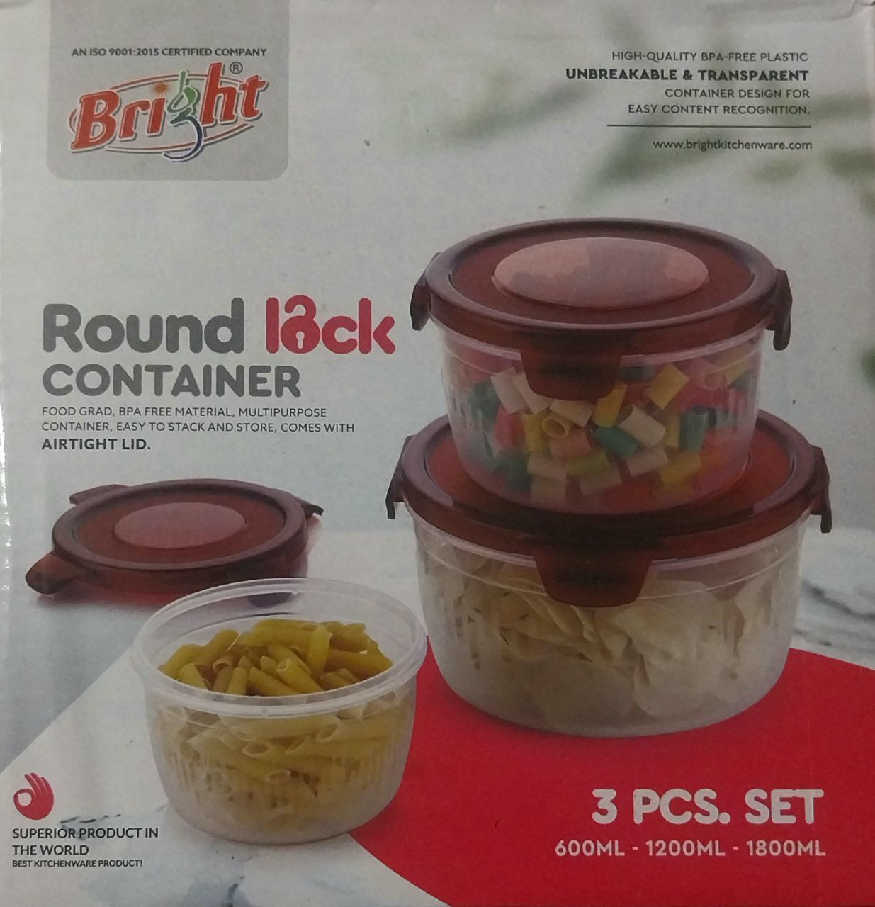 ROUND LOCK CONTAINER (3PC SET 600ML, 1200ML, 1800ML) - SL SHOPPING