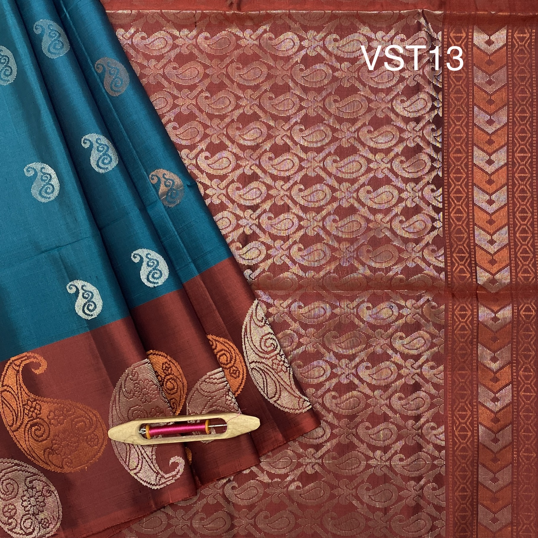 VST13 - peacock blue color body & maroon color pallu , blouse - Pure ...