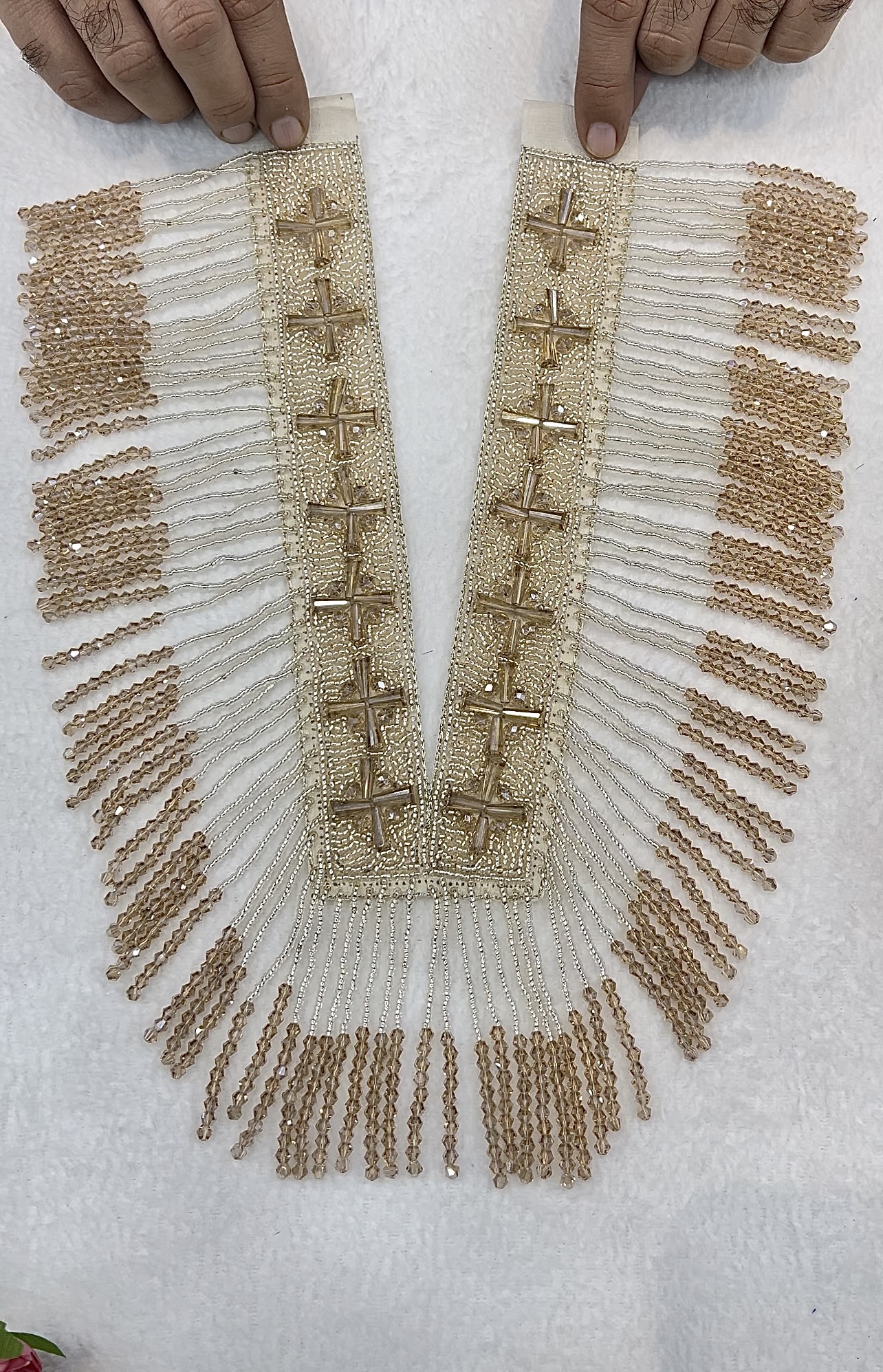 Rose Gold Crystal Handwork Neck Patch - Dhingra Lace