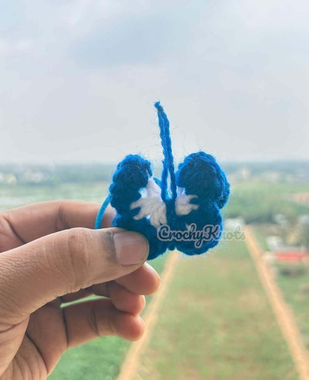 Crochet Butterfly Hair Tie Rubber Band - CrochyKnots