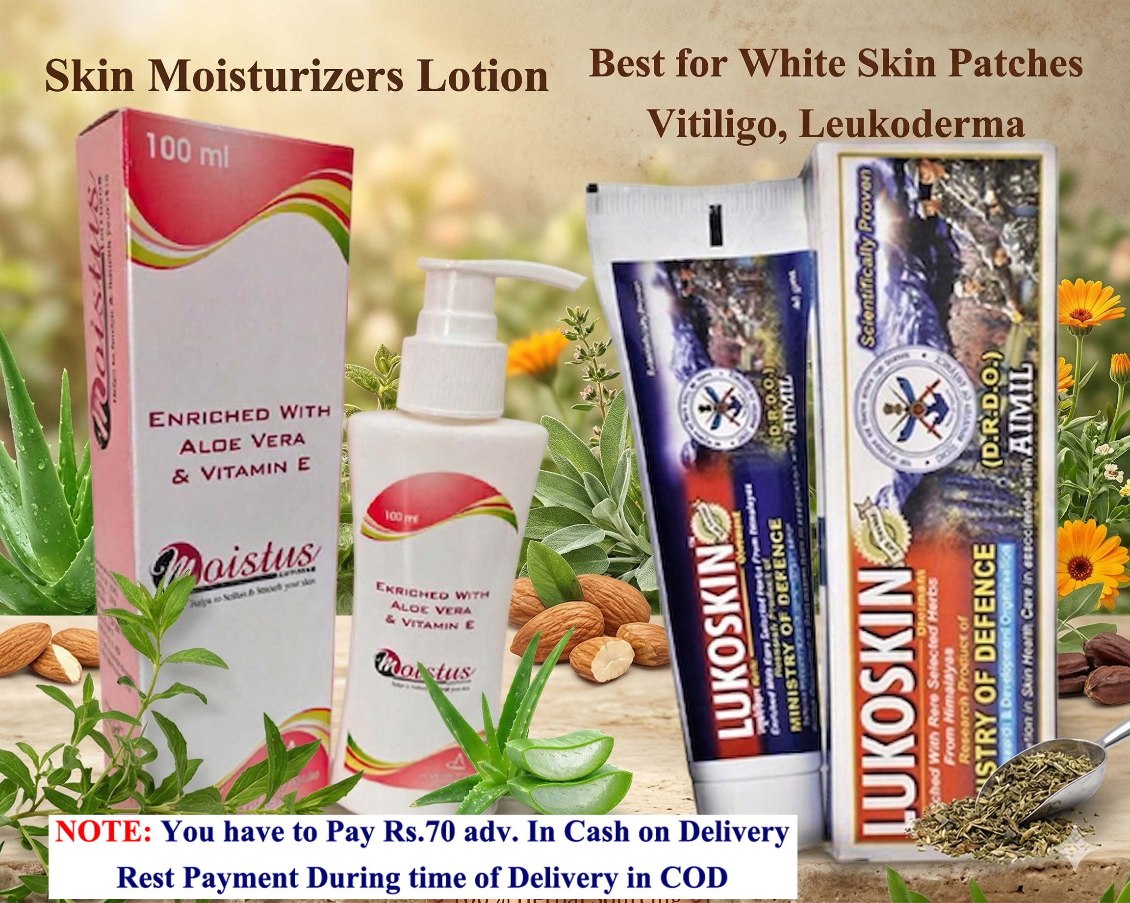 Aloevera Moisturising Lotion + Lukoskin Ointment by DRDO For White ...