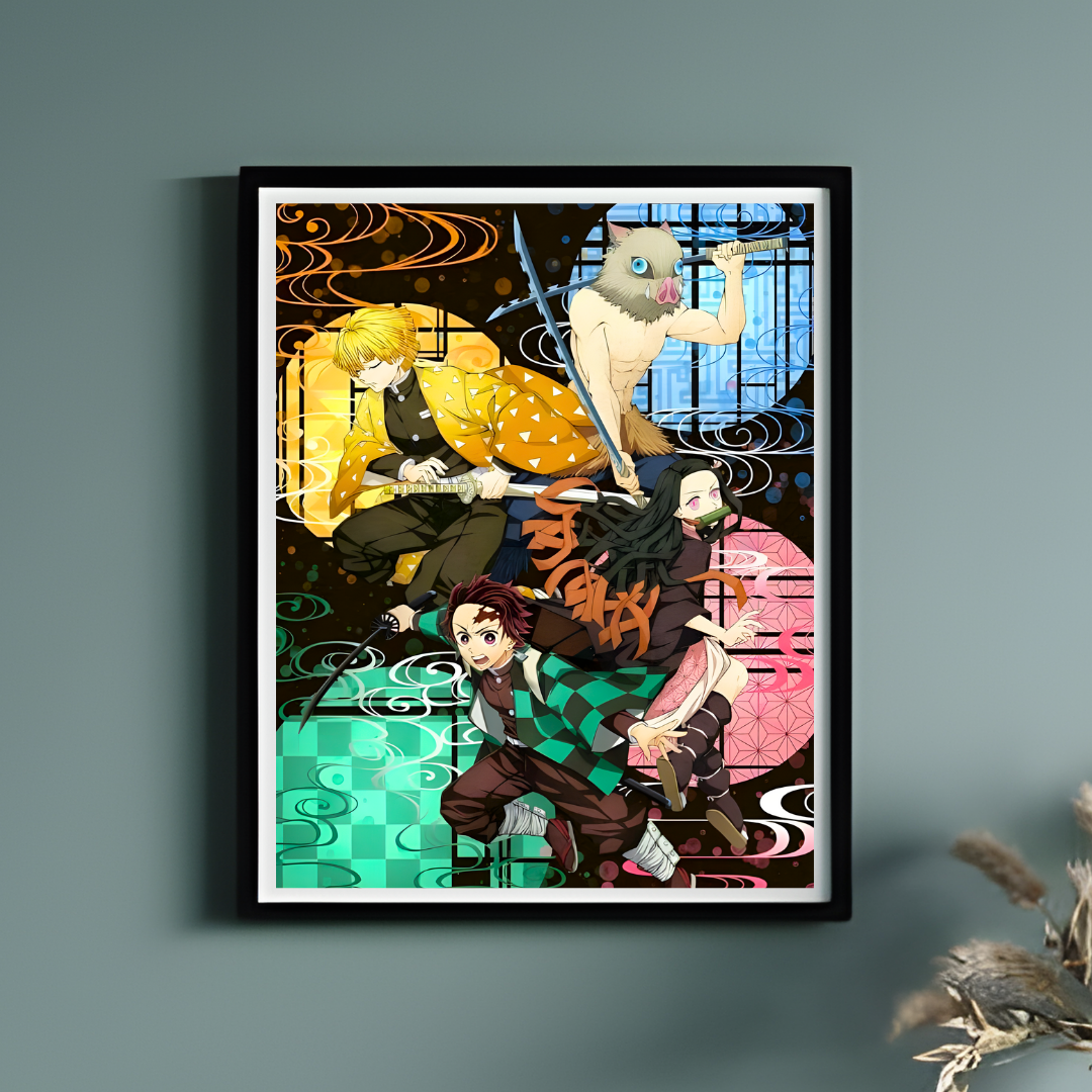 Tanjiro kamado Team Framed Posters | Anime Frames (Black Robust Framed ...