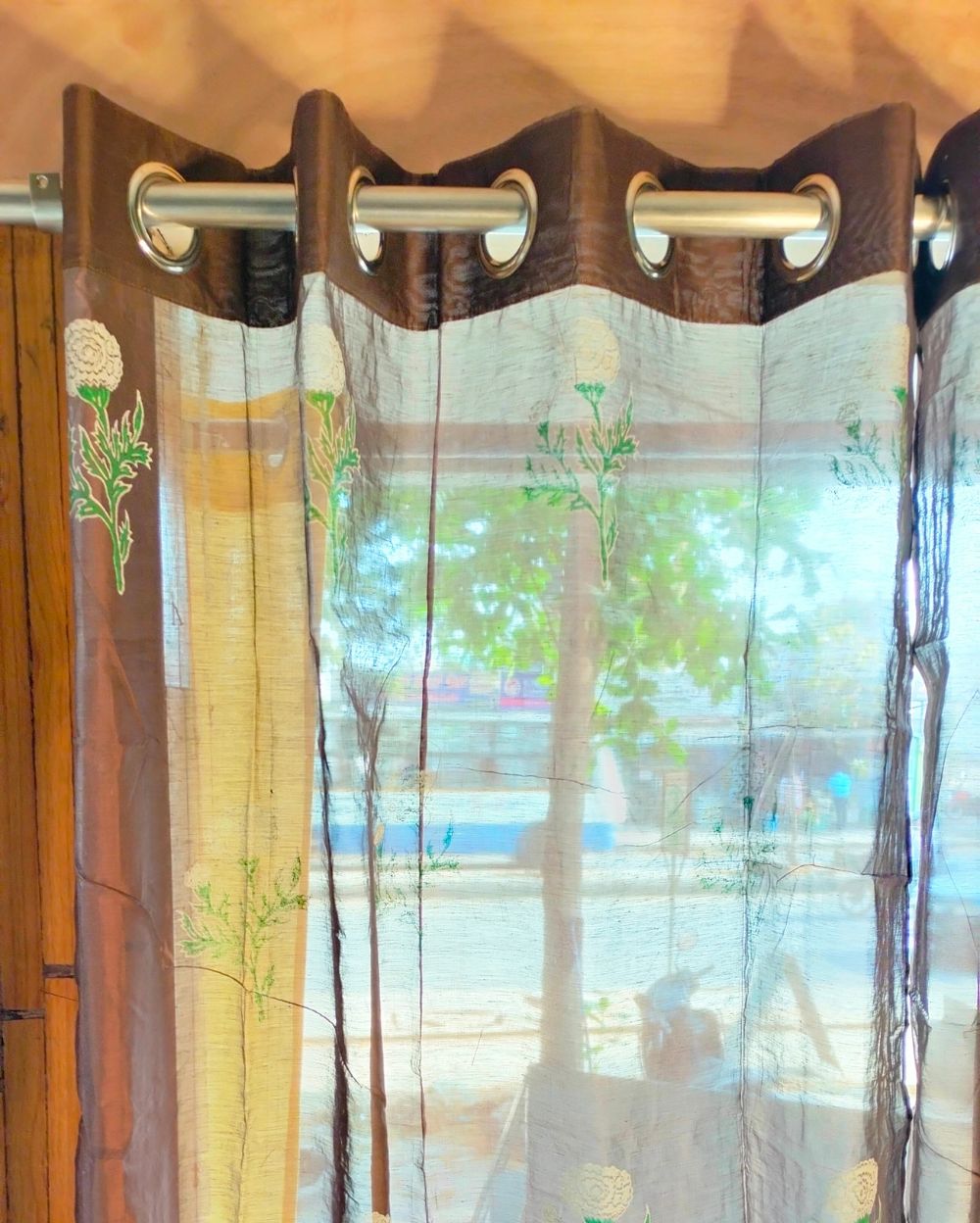 Brown Based Block Print Single Sheer Curtain - Sai Creations