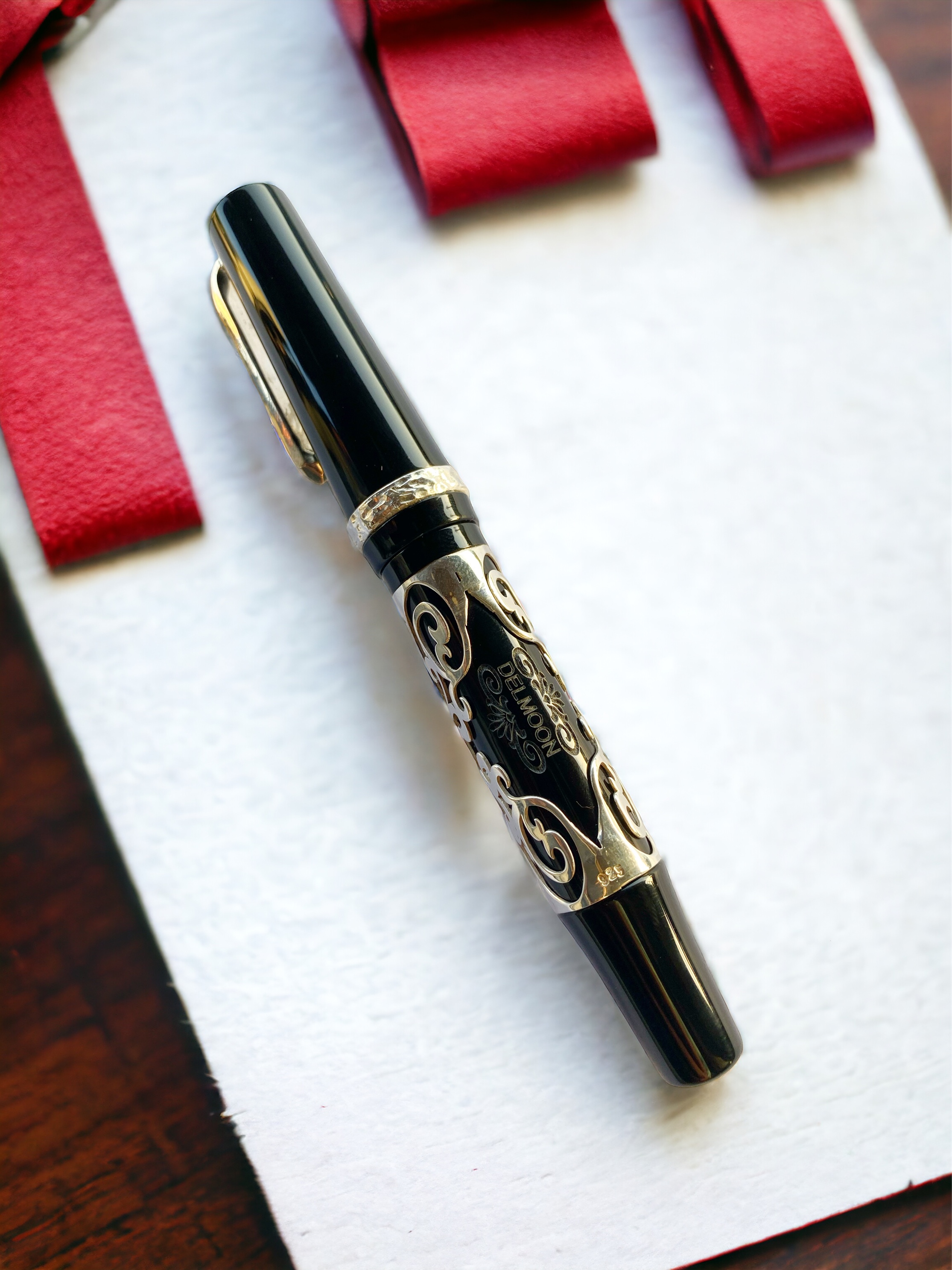 Delmoon filigree black silver fountain pen - Delmoon handmade pen