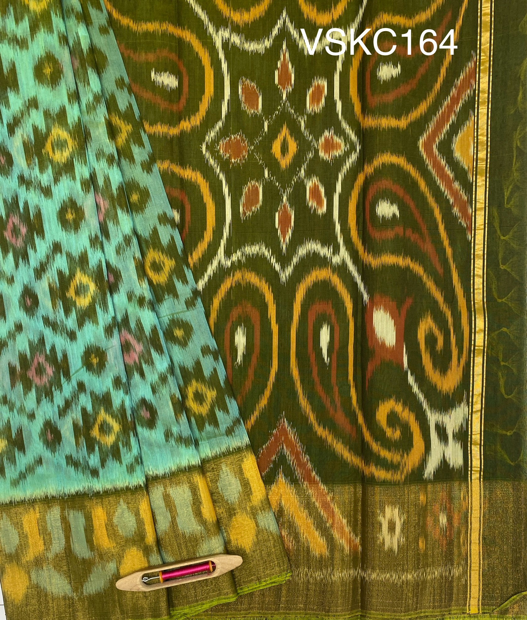 VSKC164 - light blue color body & algae green color pallu , blouse ...