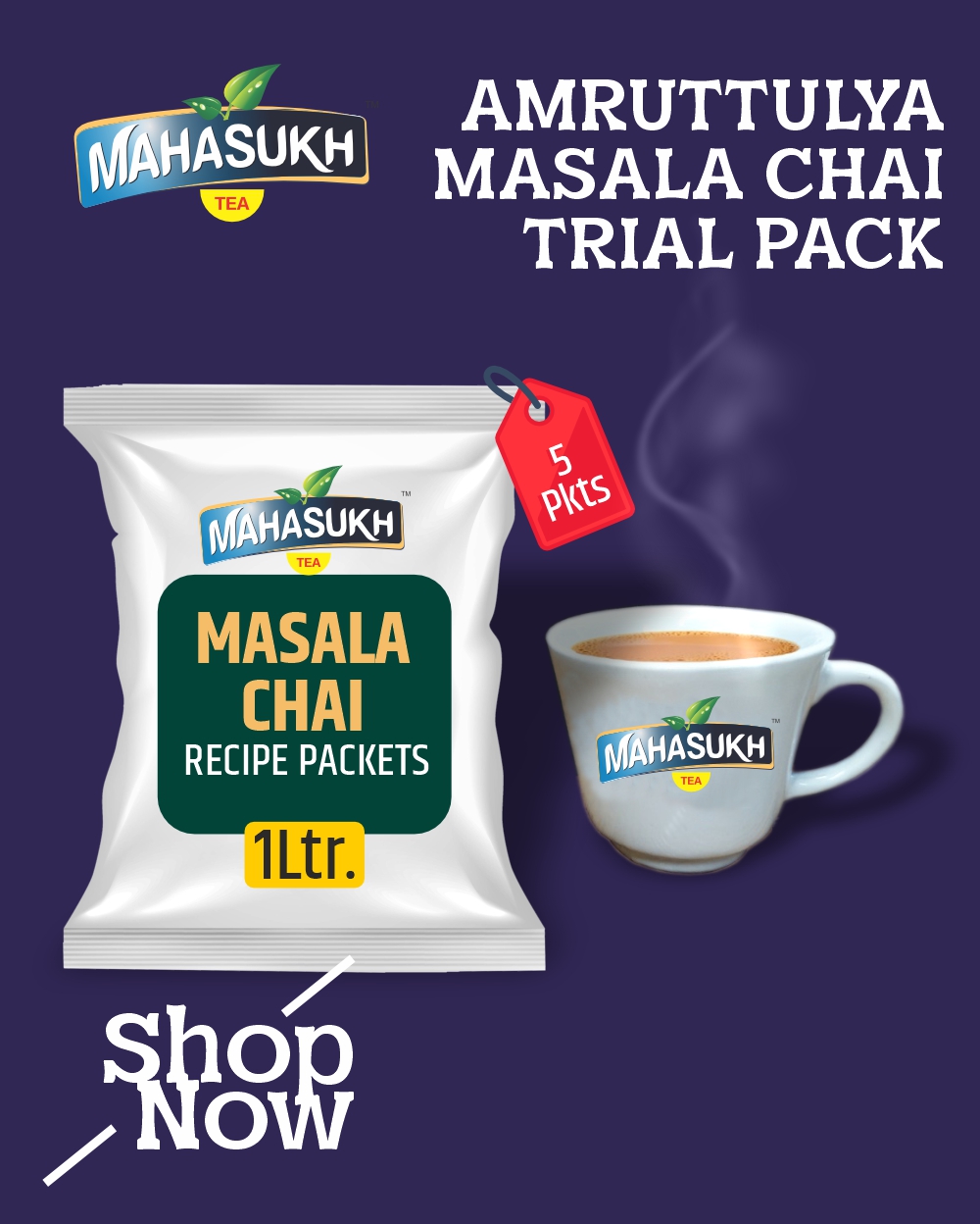 Amruttulya Sugar Masala Chai Recipe Trial Pack - Mahasukh Tea
