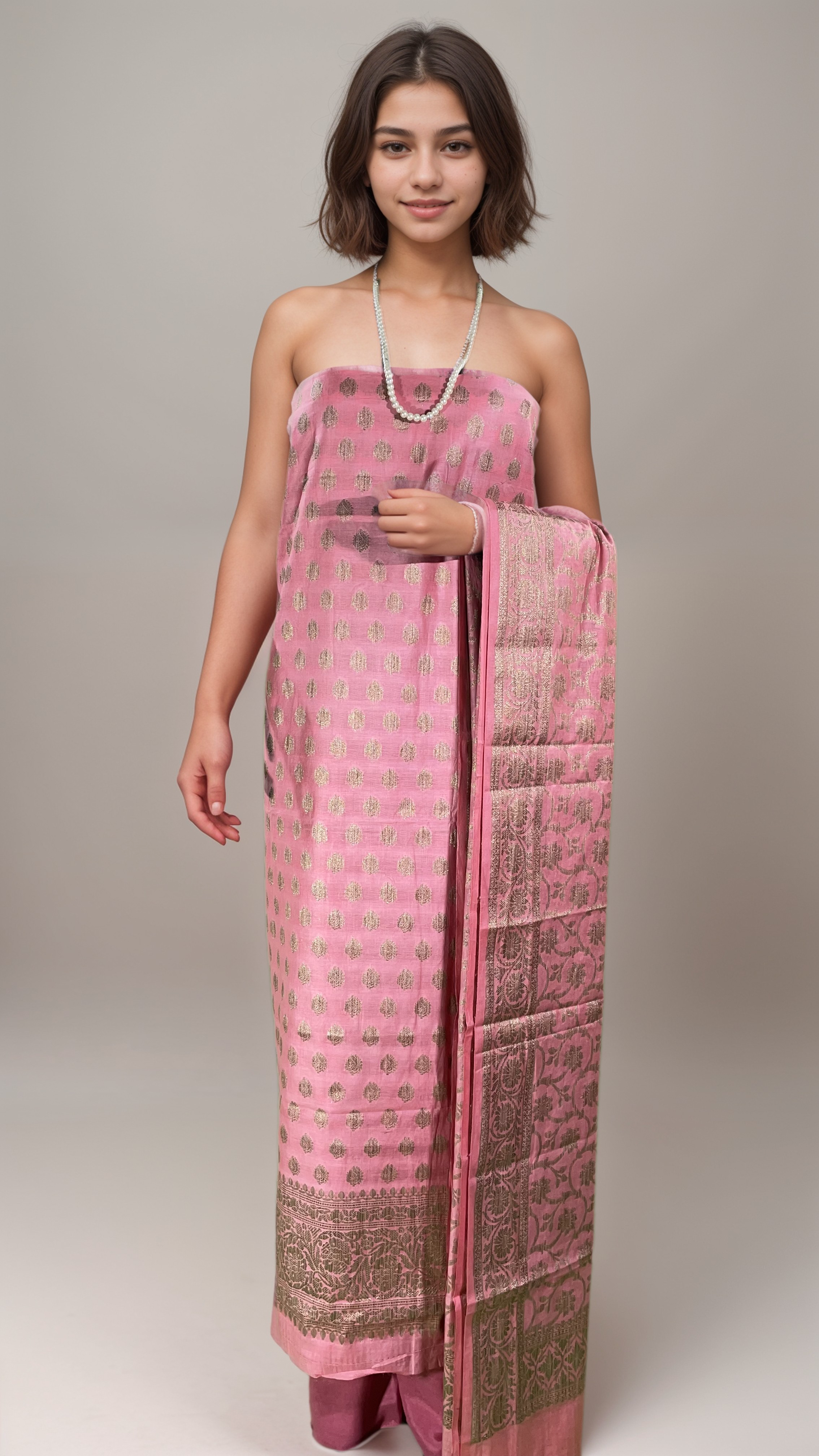 Banarasi Dupian Soft Unstitched Suit Gajari Pink Color with Golden Zari ...