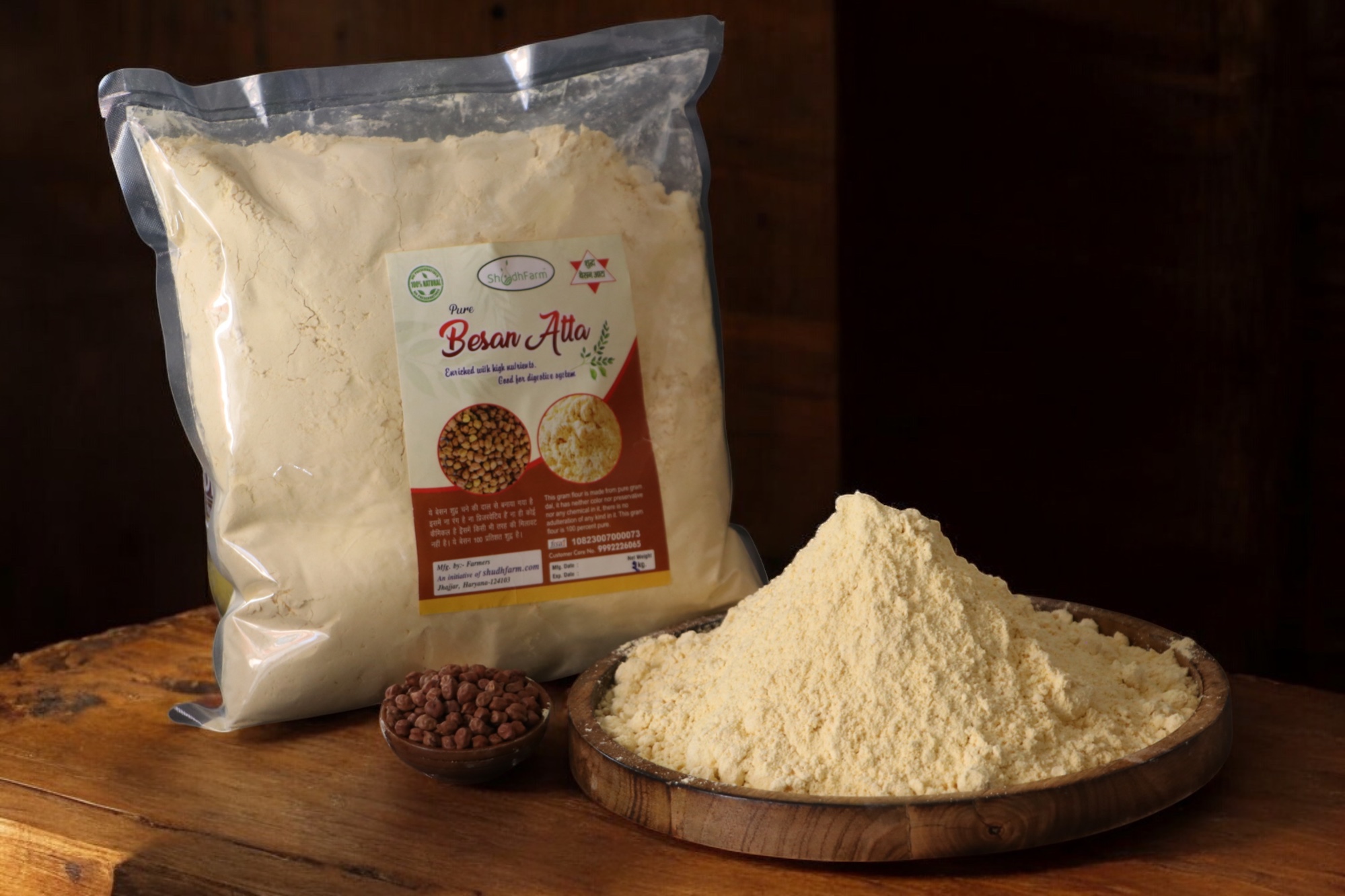 Gram Flour (Besan) (बेसन) 2 KG pack - Shudh Farm (Prakritikshala India ...