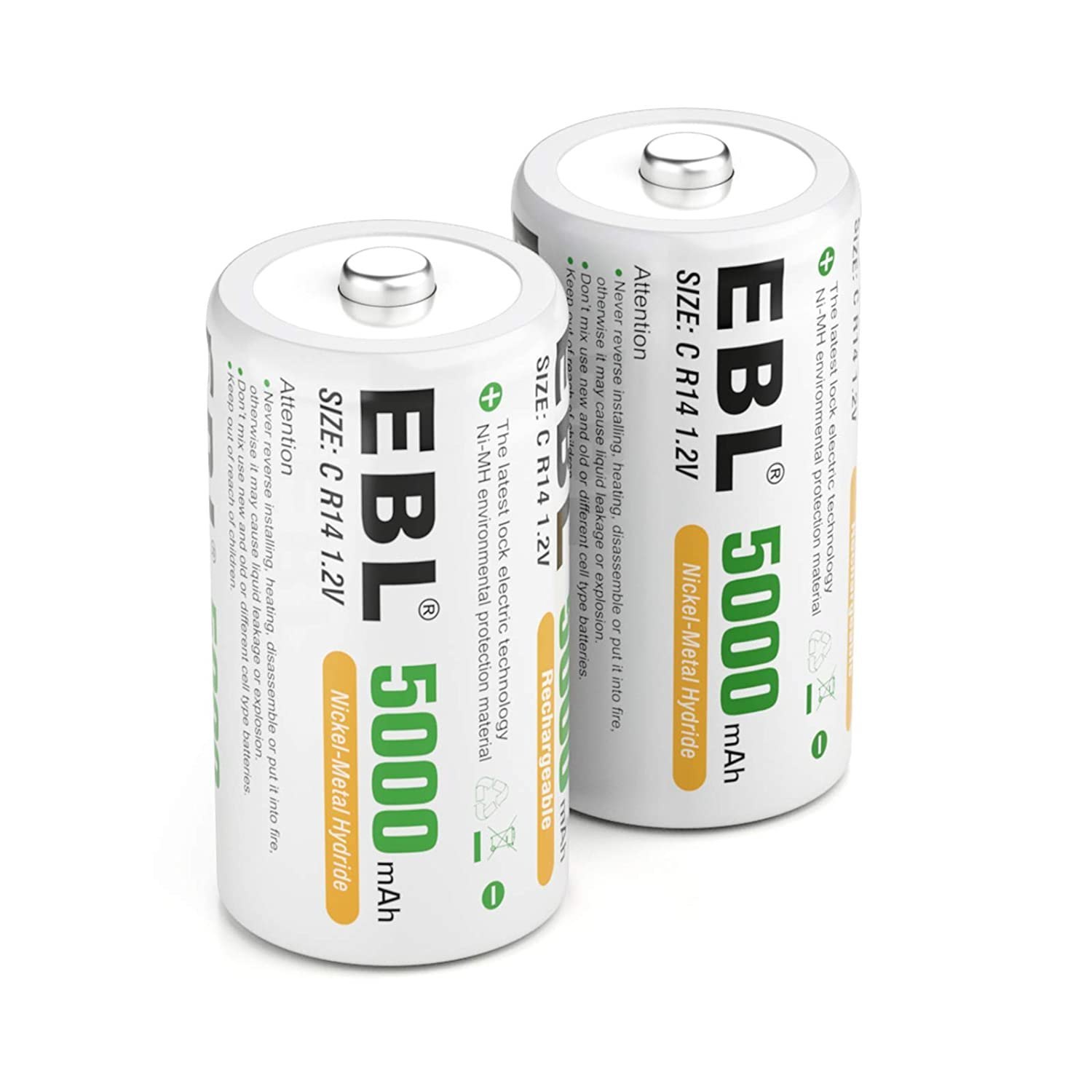 EBL C Size C Cell 5000mAh Ni-MH Rechargeable Batteries, Pack of 2 EBL C Size C Cell 5000mAh Ni-MH Rechargeable Batteries, Pack of 2