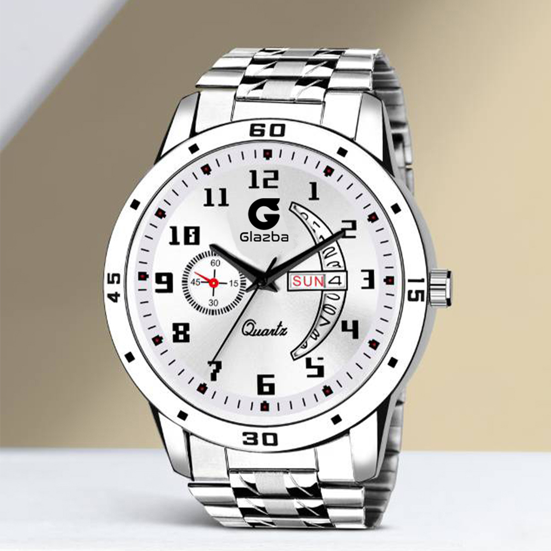 Men's Silver Dial, Stainless Steel Chain Analog Watch