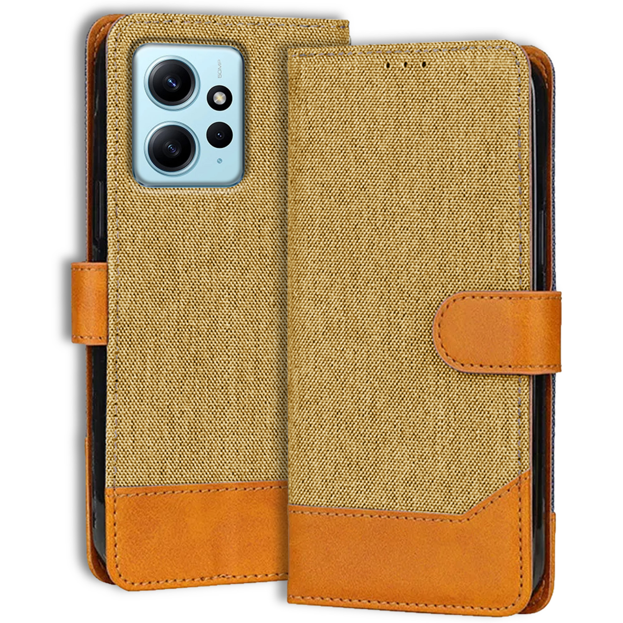 Redmi Note 12 5G Dual-Tone Denim & Leather Flip Cover - Light Brown ...
