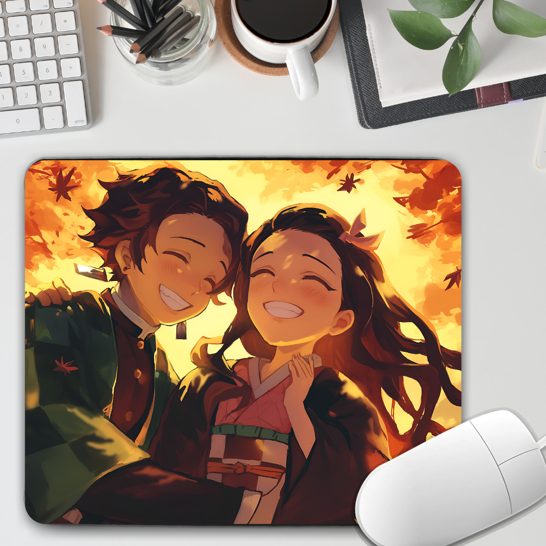 Tanjiro & Nezuko Happy in Fall Forest (Demon Slayer) - Mouse Pad ...