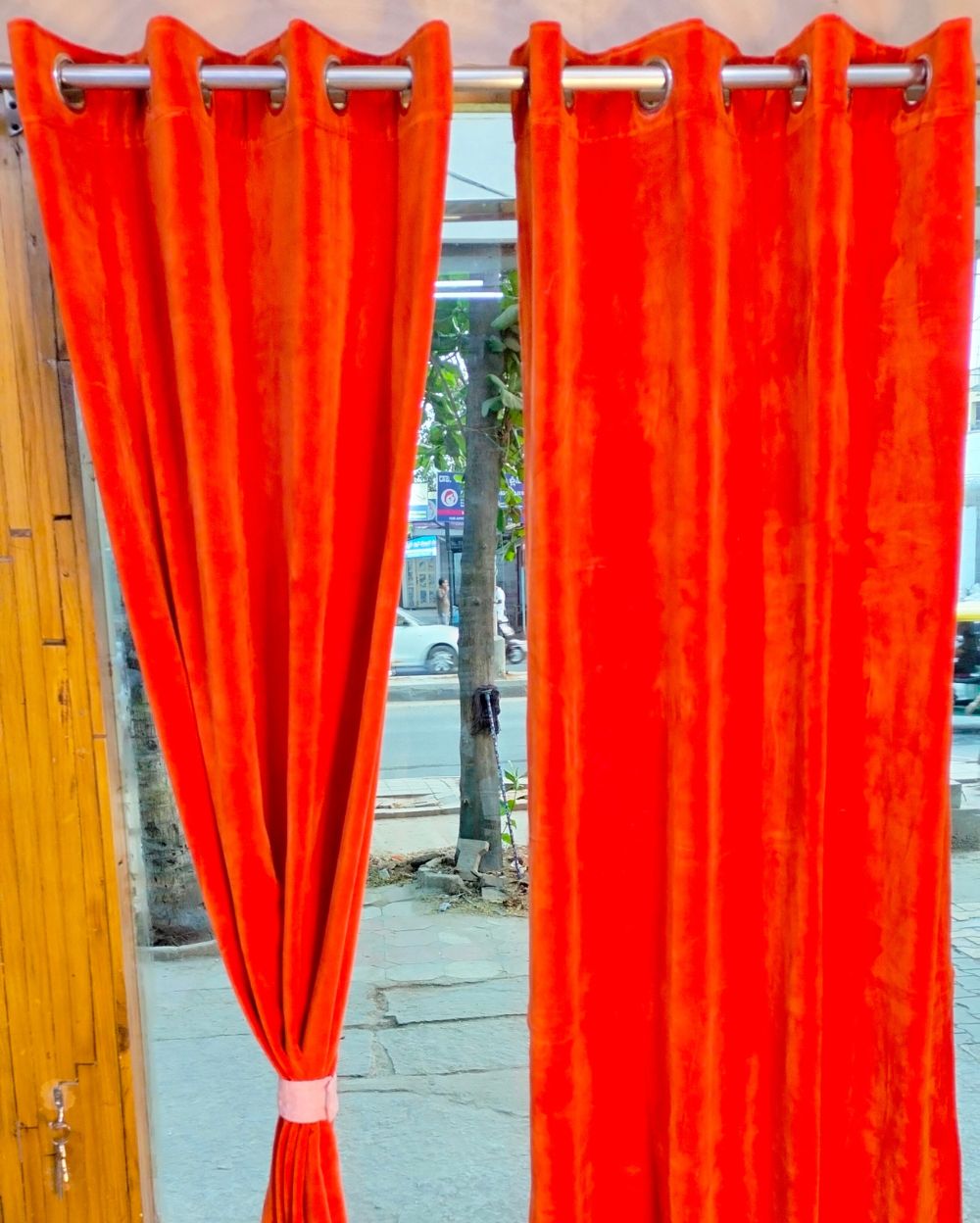 Velvet Red Single Curtain - Sai Creations