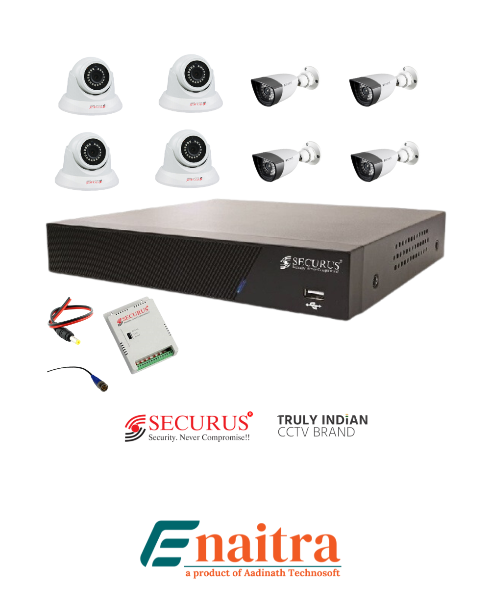 Securus 2.4 MP HD 8 Camera (4 Indoor + 4 Outdoor) CCTV Combo Kit - eNaitra