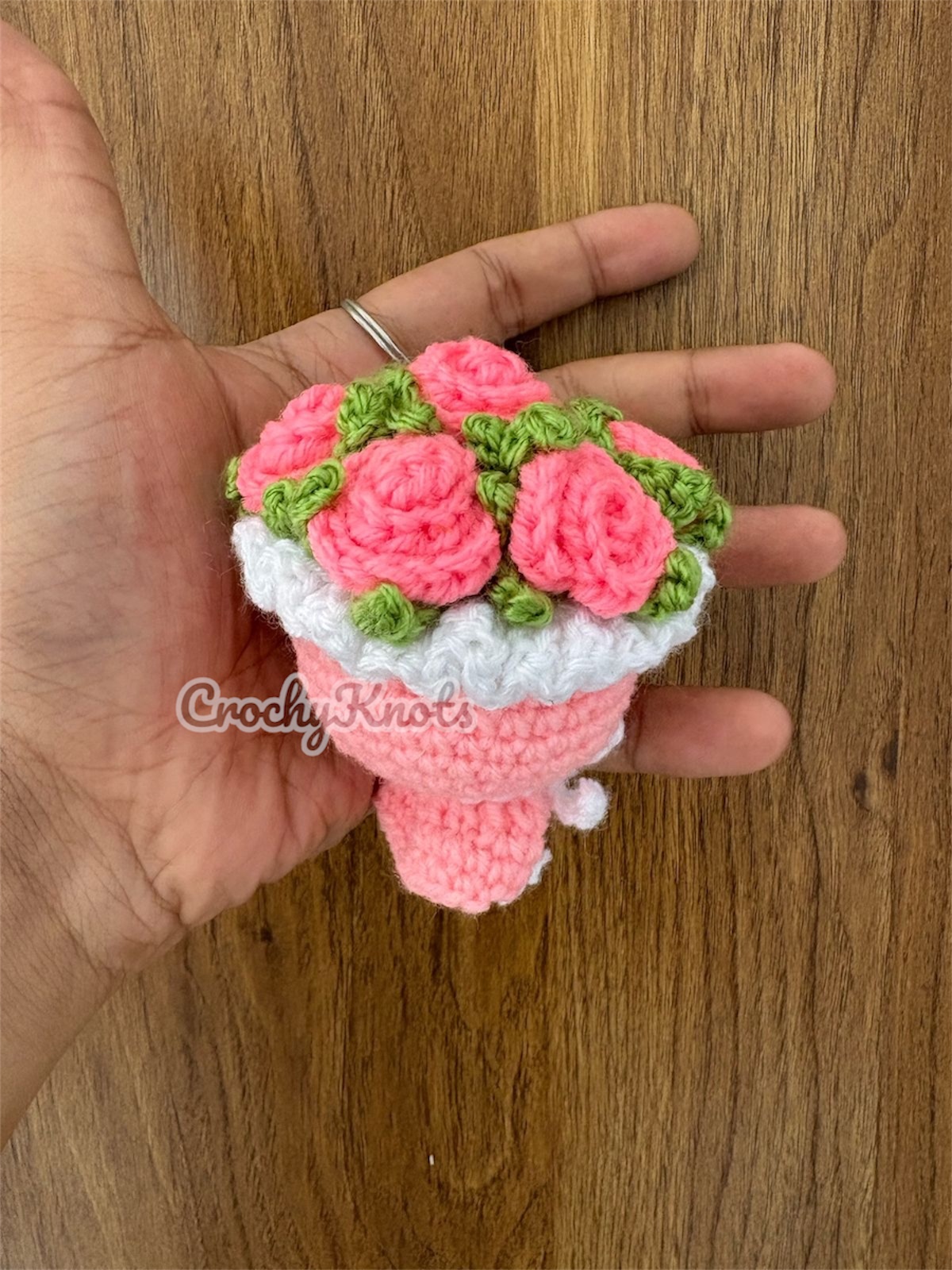 Crochet Rose Bouquet Keychain - CrochyKnots