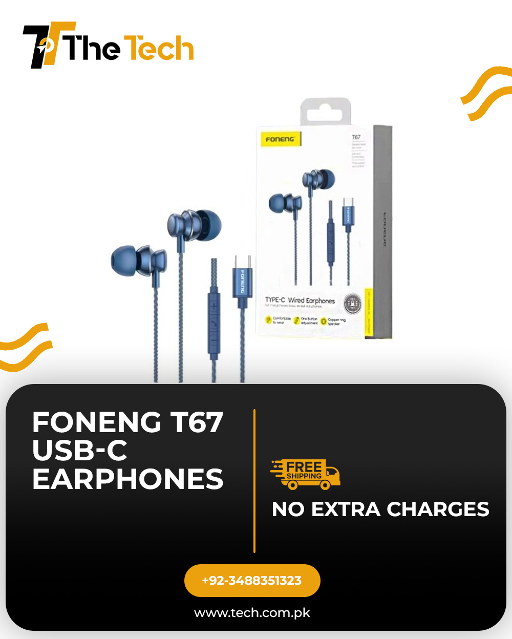 FONENG T67 USB-C Earphones Price in Pakistan - Buy Online at The Tech