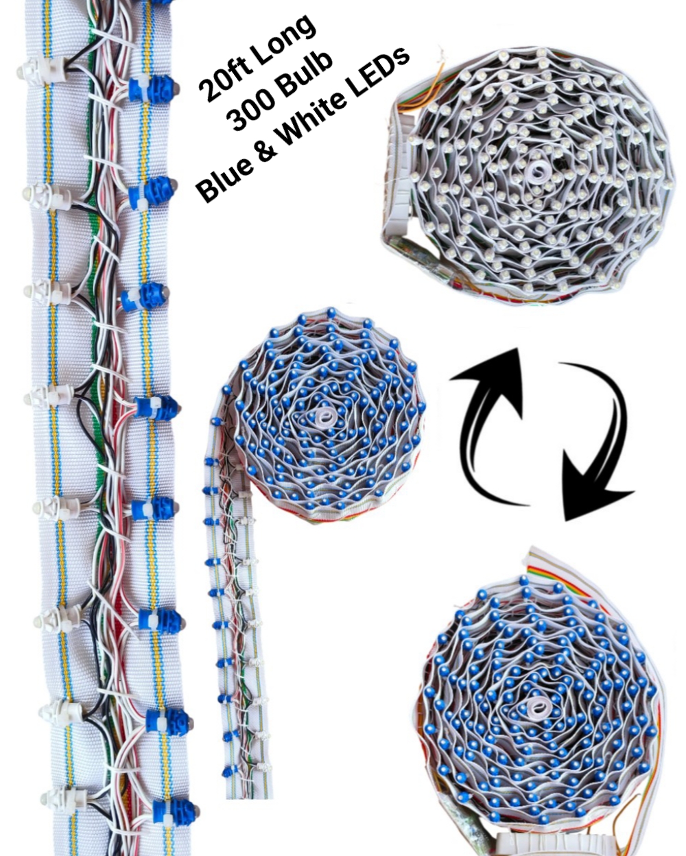 12V, 20FT 300 BULB WHITE & BLUE COLOR DOUBLE SIDED LED'S RUNNIING PIXEL ...