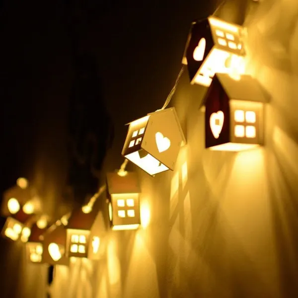 Wooden House Shape String Lights - Life and Home