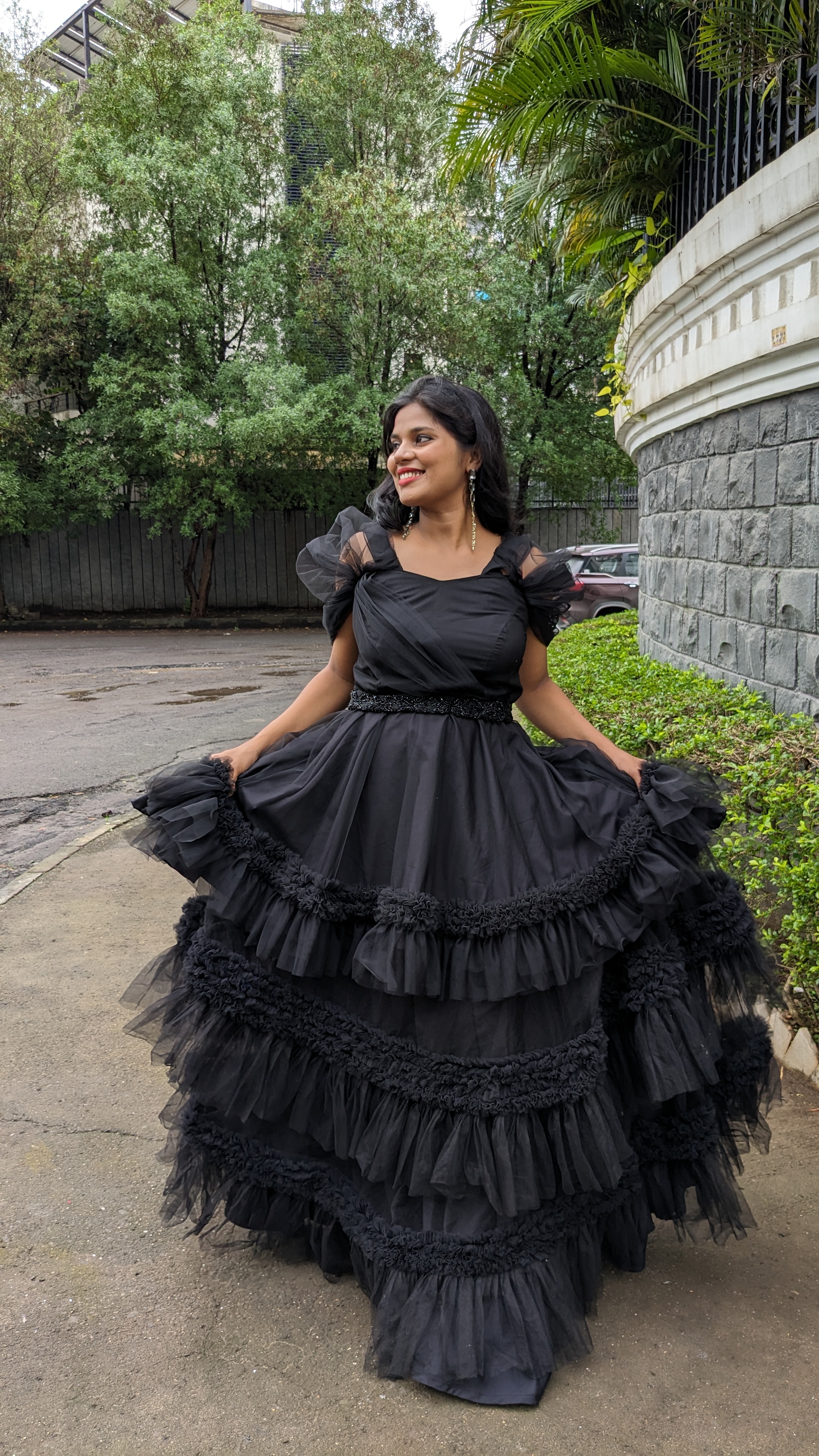 Rent Black Senorita three layer frill ruffle gown - silkboutique72