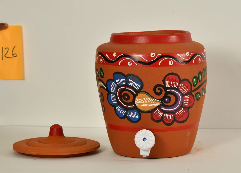 Clay Red Water Pot Floral 6.5 LTR - HeartFul Craft