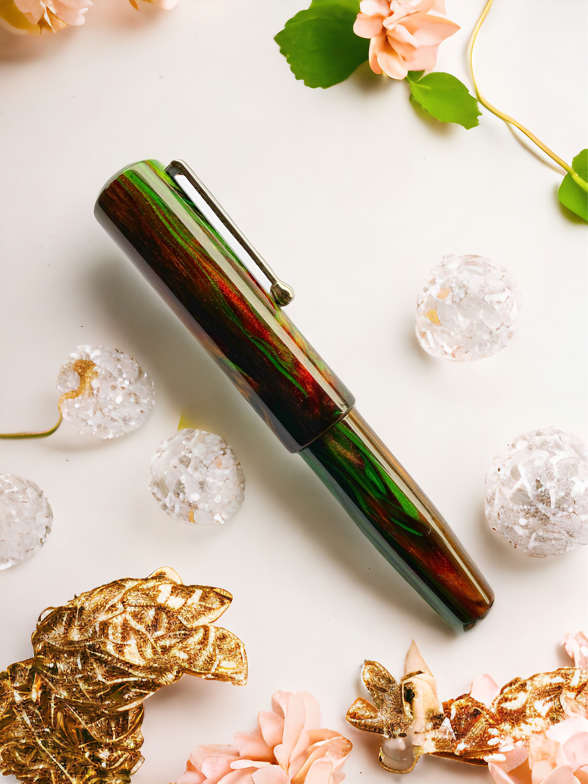 Delmoon pocket mini green-brown fountain pen - Delmoon handmade pen