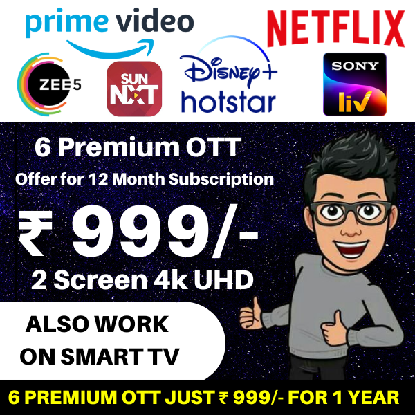 12 Month Netflix, Prime, Hotstar, ZEE5, SonyLIV, Sun NXT Subscription 🔰 (2 Screen 4k UHD) Just ...