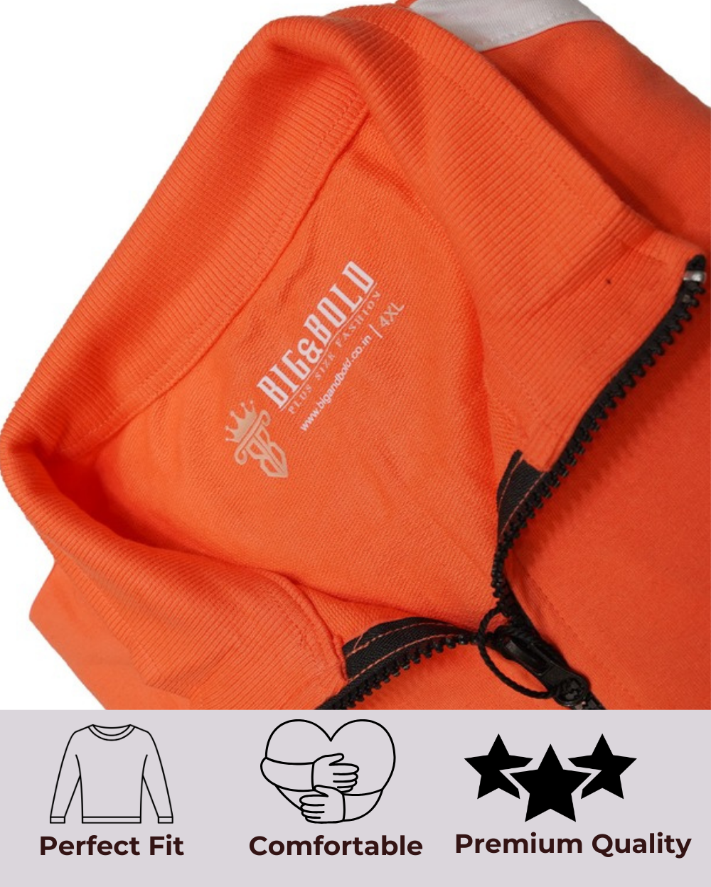 Stand Collar Quarter Zip Neon Orange SS_24 - Big&Bold King Size ...