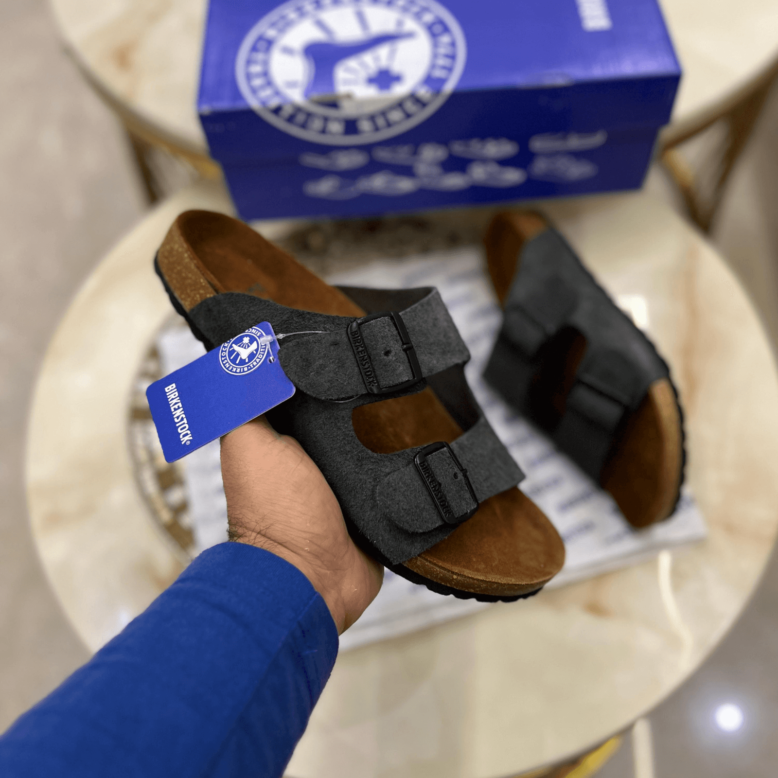Shop Birkenstock Arizona Grey Men's First Copy Sandals